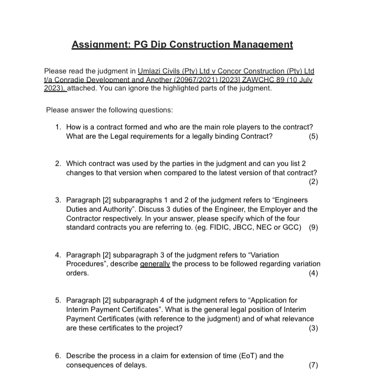 Solved Assignment: PG Dip Construction ManagementPlease read | Chegg.com