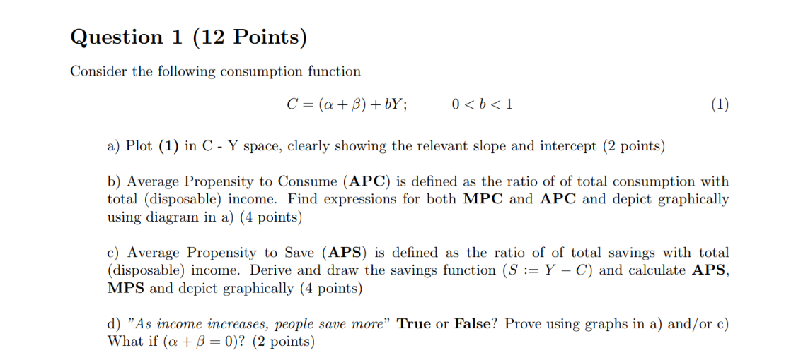 Solved Consider the following consumption function | Chegg.com