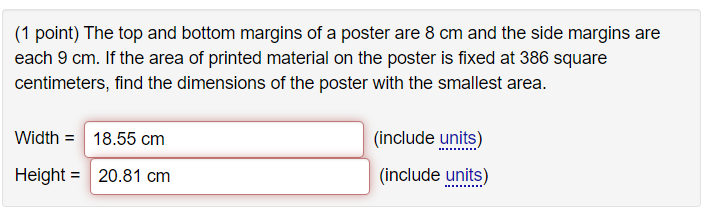 Solved (1 ﻿point) ﻿The top and bottom margins of a poster | Chegg.com