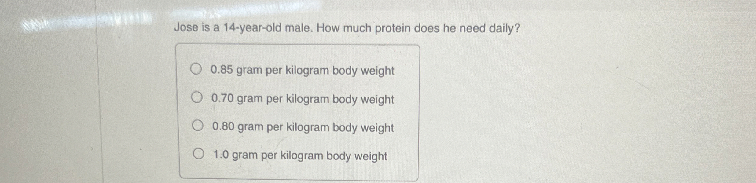 Solved Jose is a 14-year-old male. How much protein does he | Chegg.com