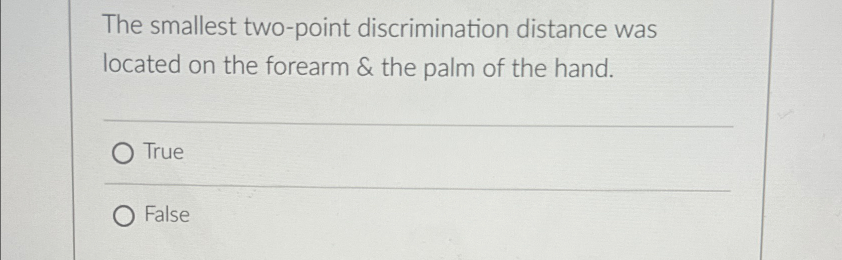 Solved The smallest two-point discrimination distance was | Chegg.com