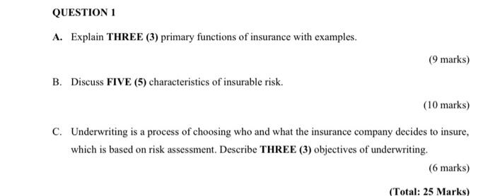Solved QUESTION 1 A. Explain THREE (3) primary functions of | Chegg.com