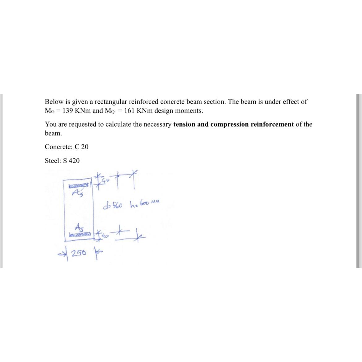 Solved Below is given a rectangular reinforced concrete beam | Chegg.com
