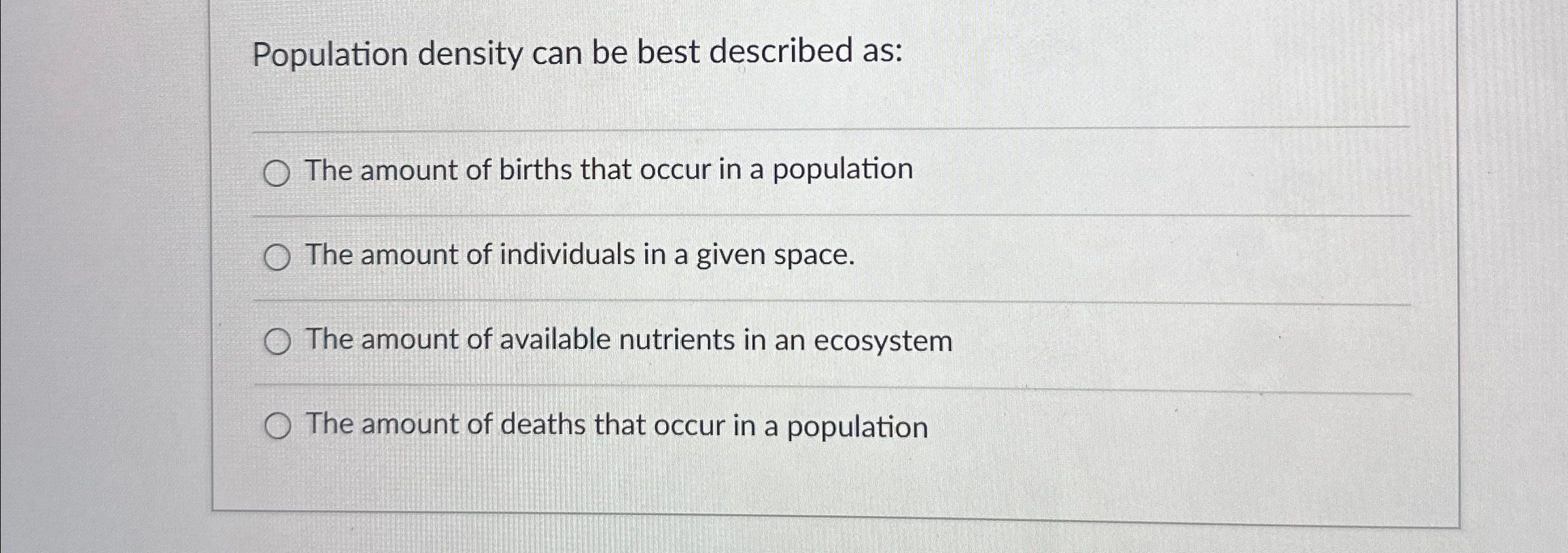 Solved Population density can be best described as:The | Chegg.com