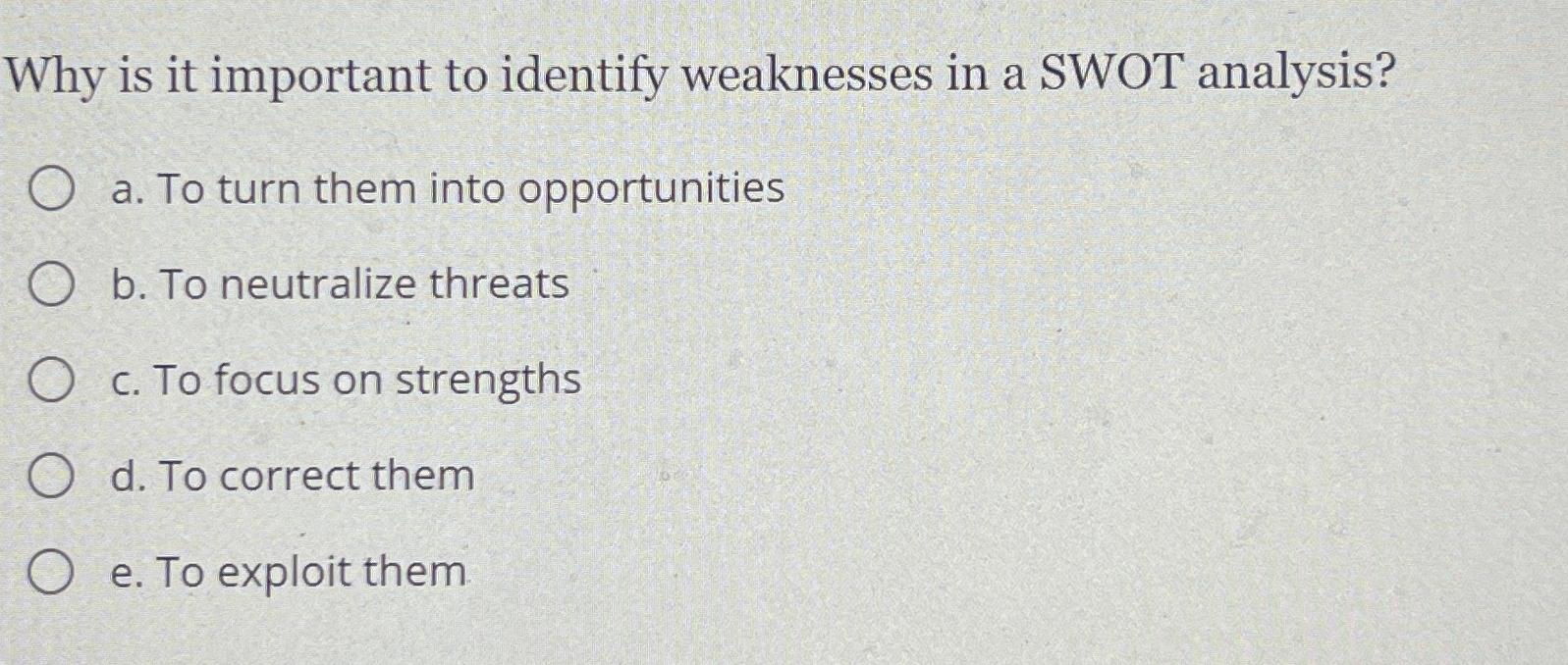 Solved Why is it important to identify weaknesses in a SWOT | Chegg.com