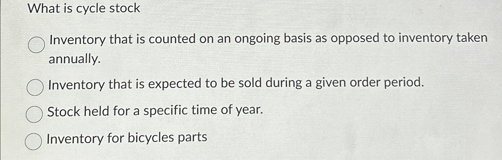 Solved What is cycle stockInventory that is counted on an | Chegg.com