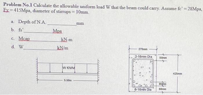 Solved Problem No.1 Calculate the allowable uniform load W | Chegg.com
