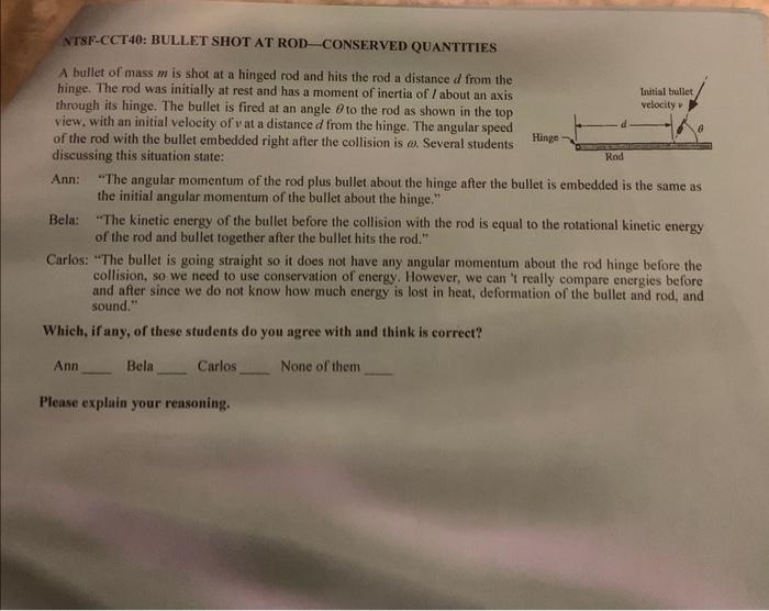 Solved NTSF-CCT40: BULLET SHOT AT ROD-CONSERVED QUANTITIES A | Chegg.com