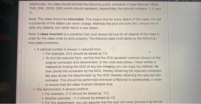 Solved Write a class named Rational for representing | Chegg.com