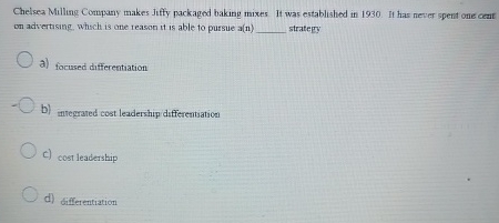 Solved Chelsea Milling Company makes Jiffy packaged baking | Chegg.com