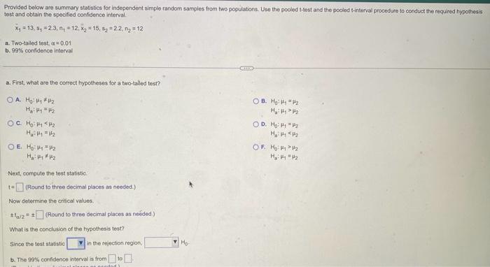 Solved Provided below are surmmary statistics for | Chegg.com
