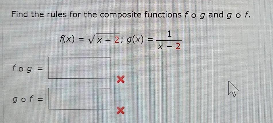 Solved Find the rules for the composite functions fog and go | Chegg.com