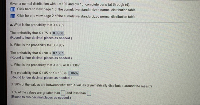Solved Given a normal distribution with u = 100 and o = 10, | Chegg.com