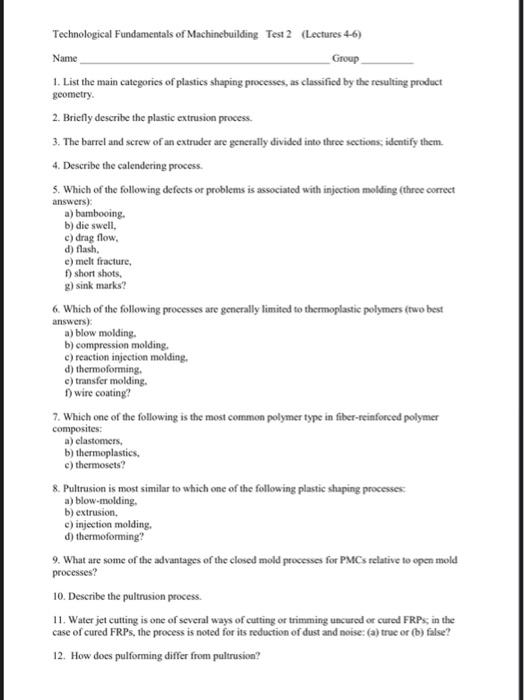 Solved 1. List the main categories of plastics shaping | Chegg.com