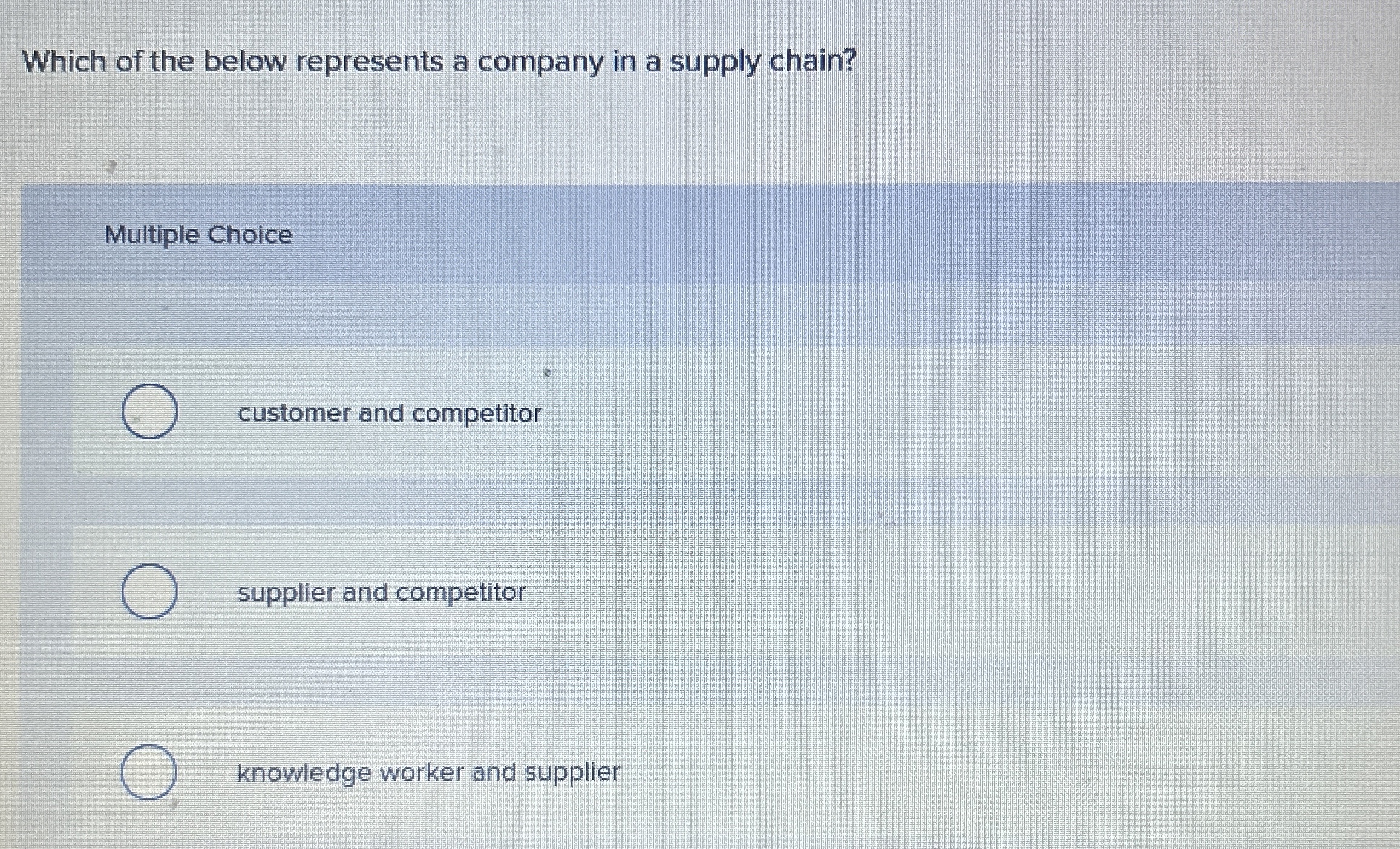 Solved Which of the below represents a company in a supply | Chegg.com
