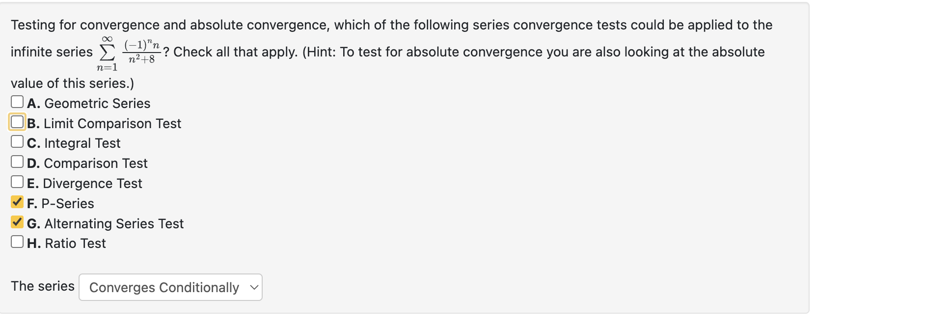 Solved Testing for convergence and absolute convergence, | Chegg.com