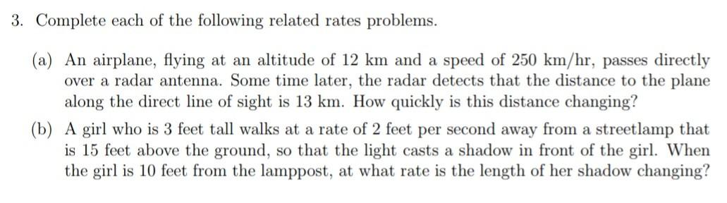 Solved 3. Complete each of the following related rates | Chegg.com