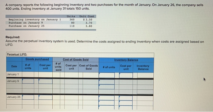 Solved A company reports the following beginning Inventory | Chegg.com