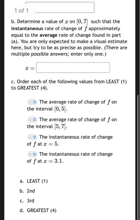 Solved b. Determine a value of x on [0,7] such that the | Chegg.com