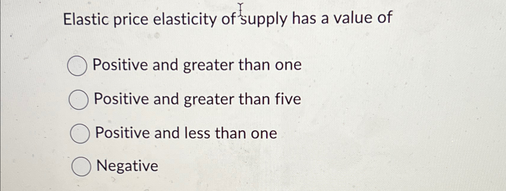 Solved Elastic price elasticity of supply has a value | Chegg.com