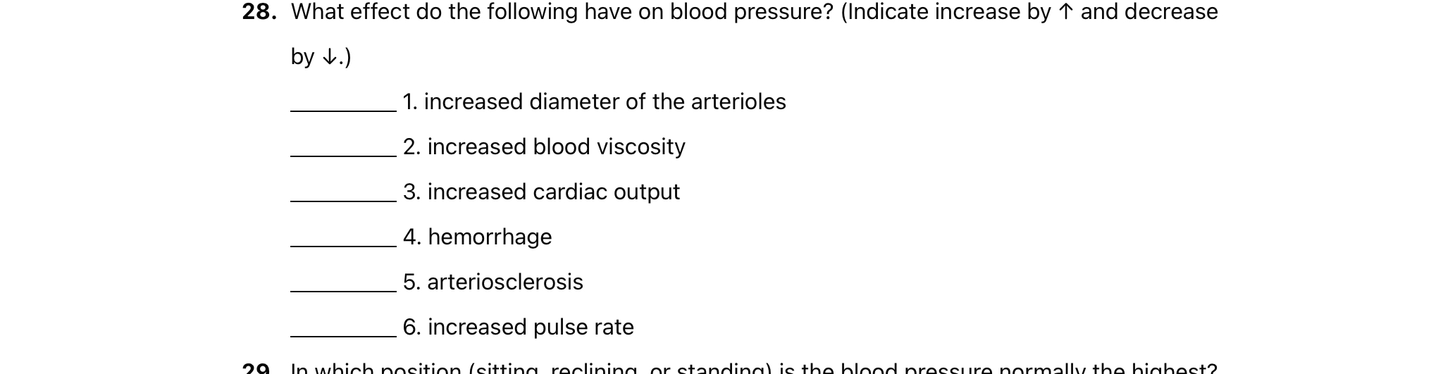 Solved What effect do the following have on blood pressure? | Chegg.com