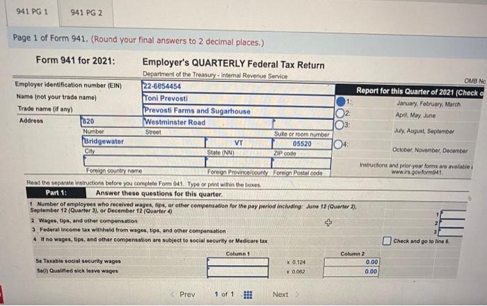 Solved how to calculate lines 2, 5a on form 941 with | Chegg.com