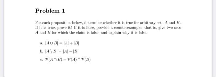 Solved For each proposition below, determine whether it is | Chegg.com