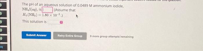 Solved The pH of an aqueous solution of 0.0489M ammonium | Chegg.com