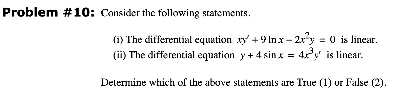 Solved Problem # 10: Consider the following statements.(i) | Chegg.com