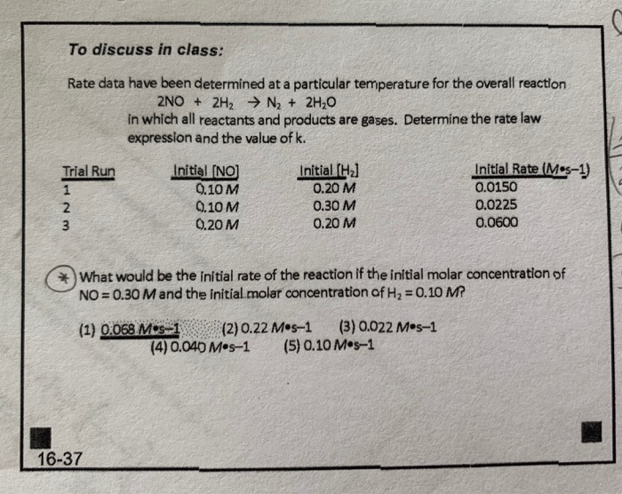 Solved To Discuss In Class Rate Data Have Been Determined