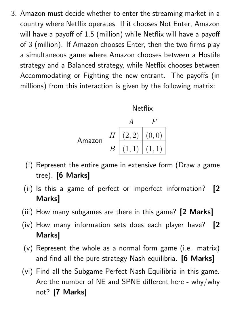 Solved Amazon must decide whether to enter the streaming | Chegg.com
