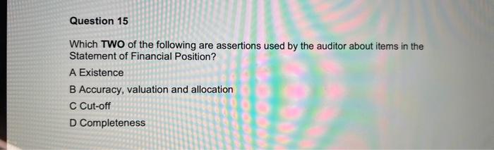 Solved Which TWO of the following are assertions used by the | Chegg.com