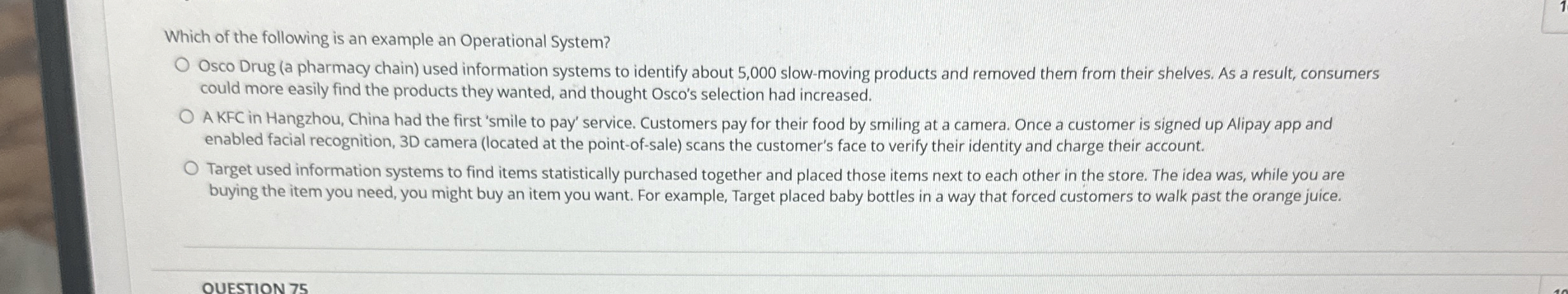 Solved Which of the following is an example an Operational | Chegg.com