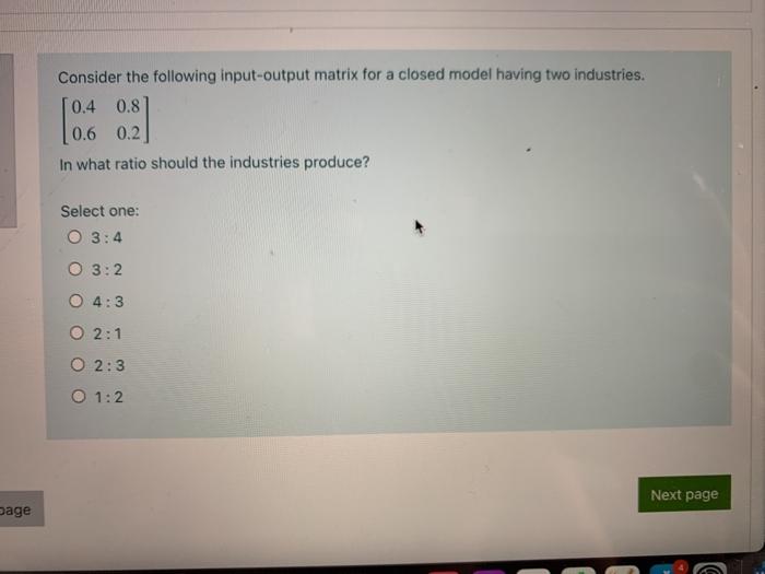 Solved Consider the following input-output matrix for a | Chegg.com