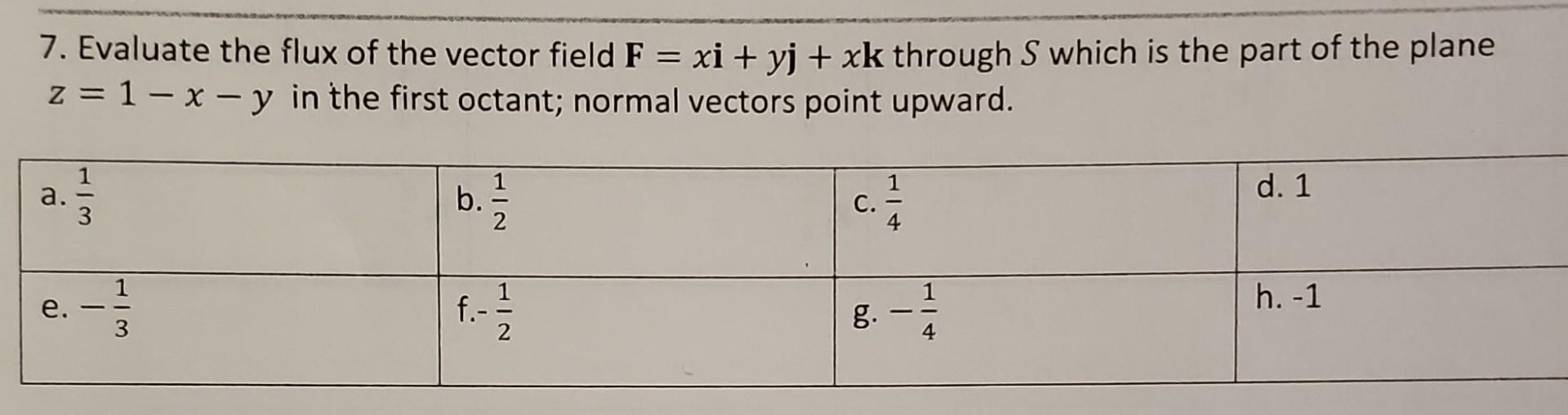 Solved 7. Evaluate the flux of the vector field F=xi+yj+xk | Chegg.com