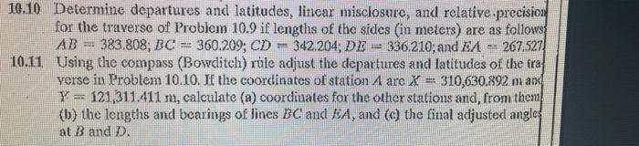 Solved 10.10 Determine departures and latitudes, lincar | Chegg.com