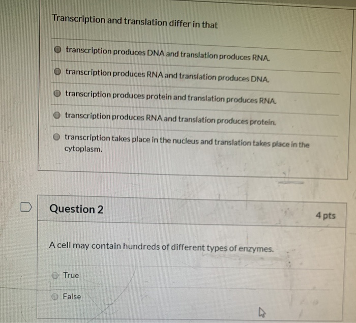 Solved Transcription and translation differ in that O | Chegg.com