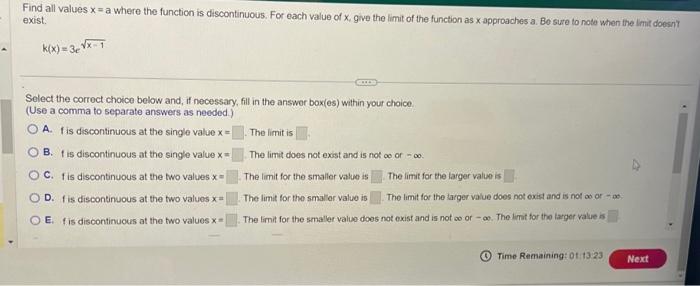 Solved Find all values x=a where the function is | Chegg.com
