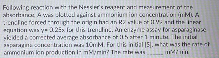 Solved Following reaction with the Nessler's reagent and | Chegg.com