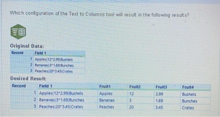 Solved Which configuration of the Text to Columns tool will | Chegg.com