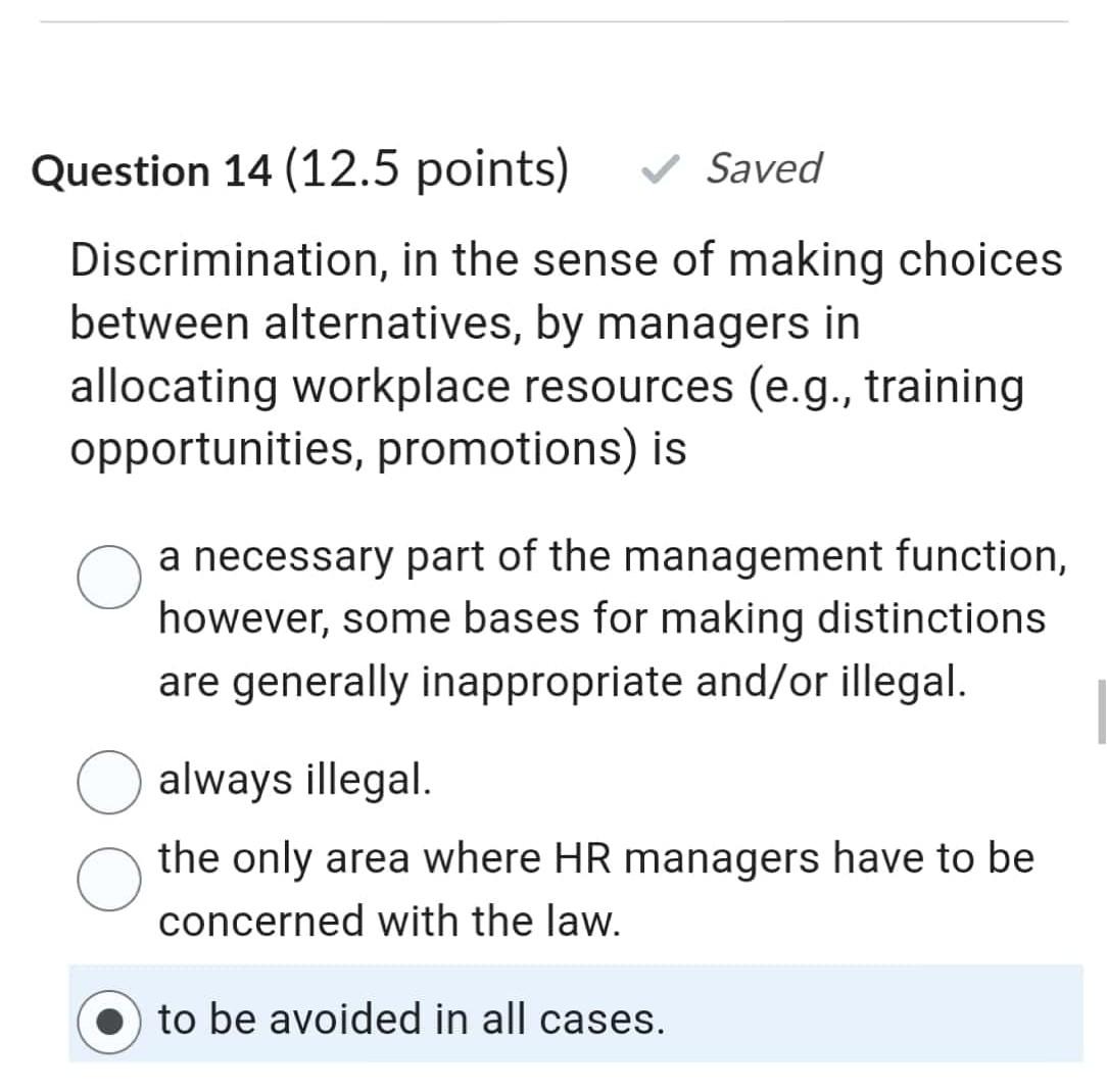 Solved Discrimination, in the sense of making choices | Chegg.com