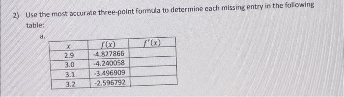 Solved 2) Use the most accurate three-point formula to | Chegg.com