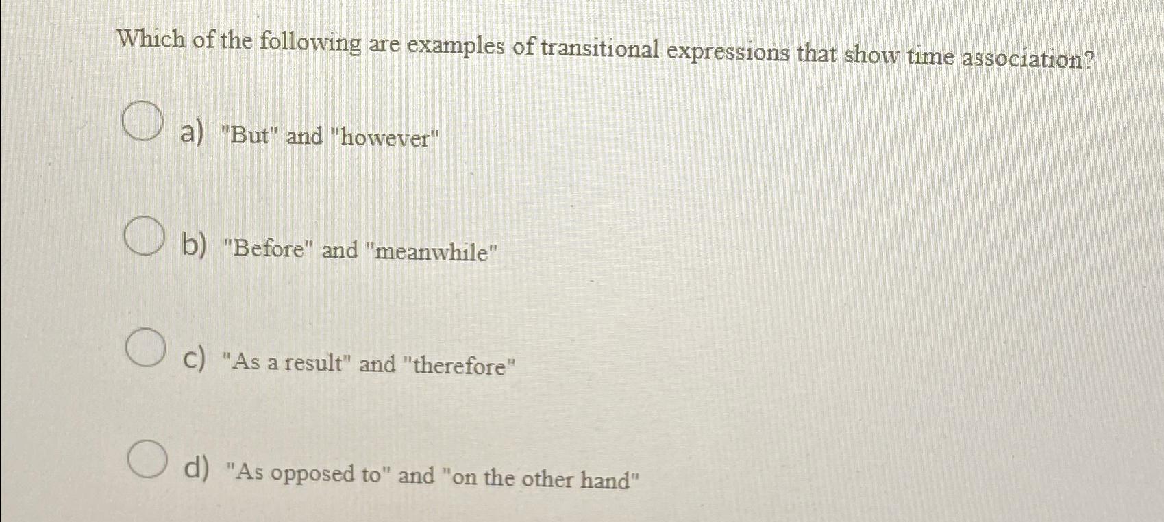 Solved Which of the following are examples of transitional | Chegg.com