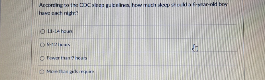 Solved According to the CDC sleep guidelines, how much sleep | Chegg.com