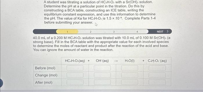 Solved A student was titrating a solution of HC1H2O2 with a | Chegg.com