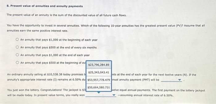 Solved 8. Present value of annuities and annuity payments | Chegg.com