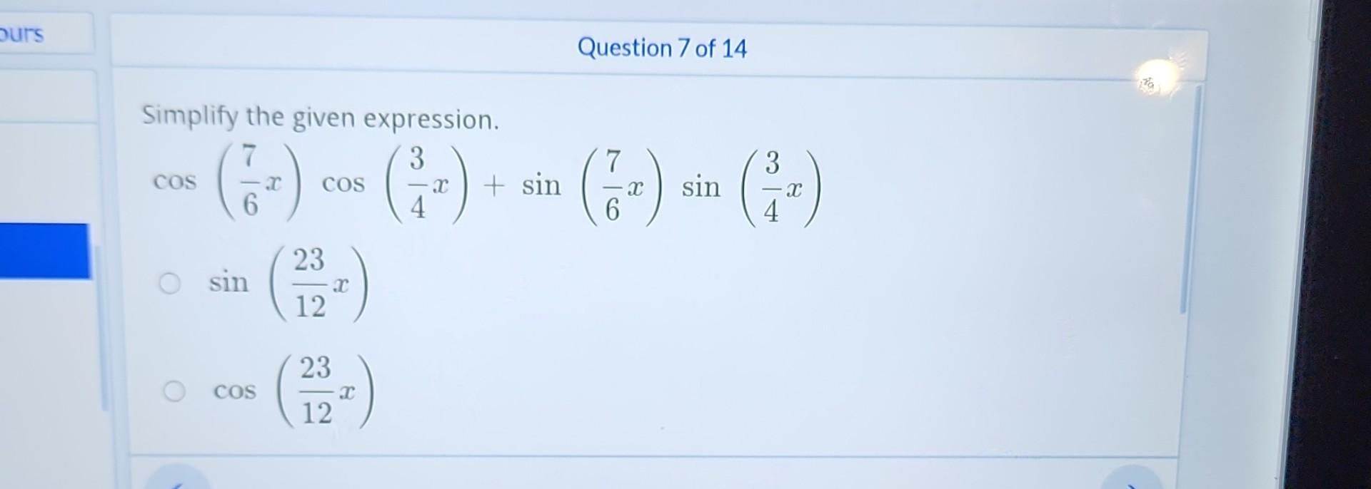 Solved Simplify the following trigonometric expression. | Chegg.com