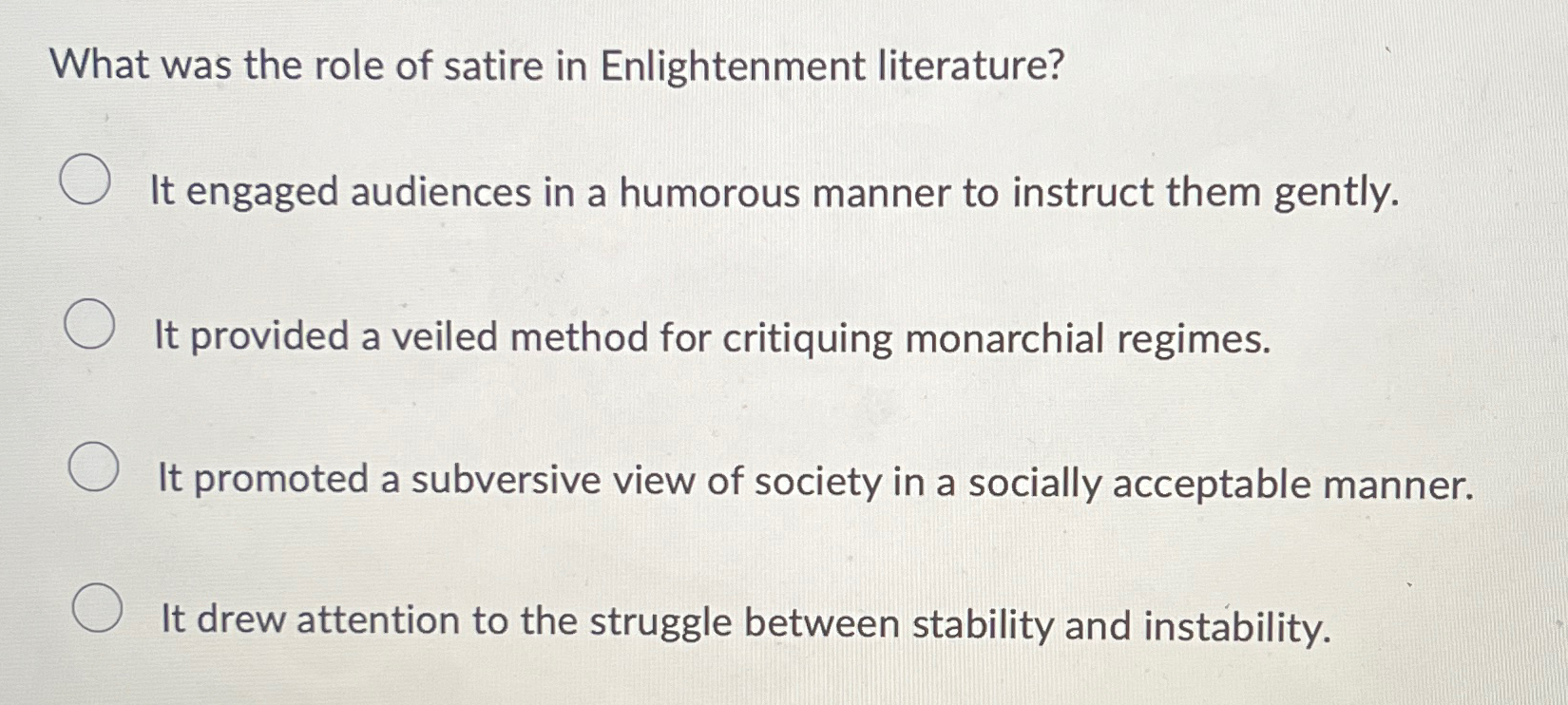 Solved What was the role of satire in Enlightenment | Chegg.com
