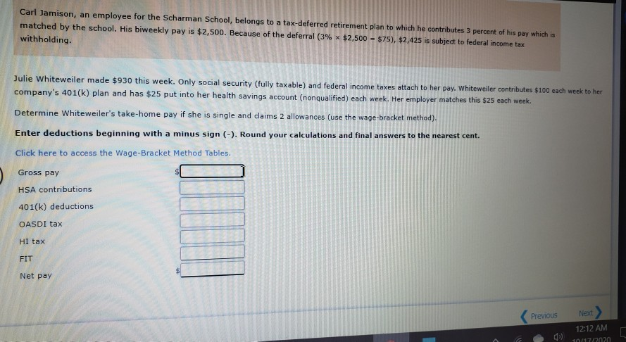 Solved Carl Jamison, an employee for the Scharman School, | Chegg.com