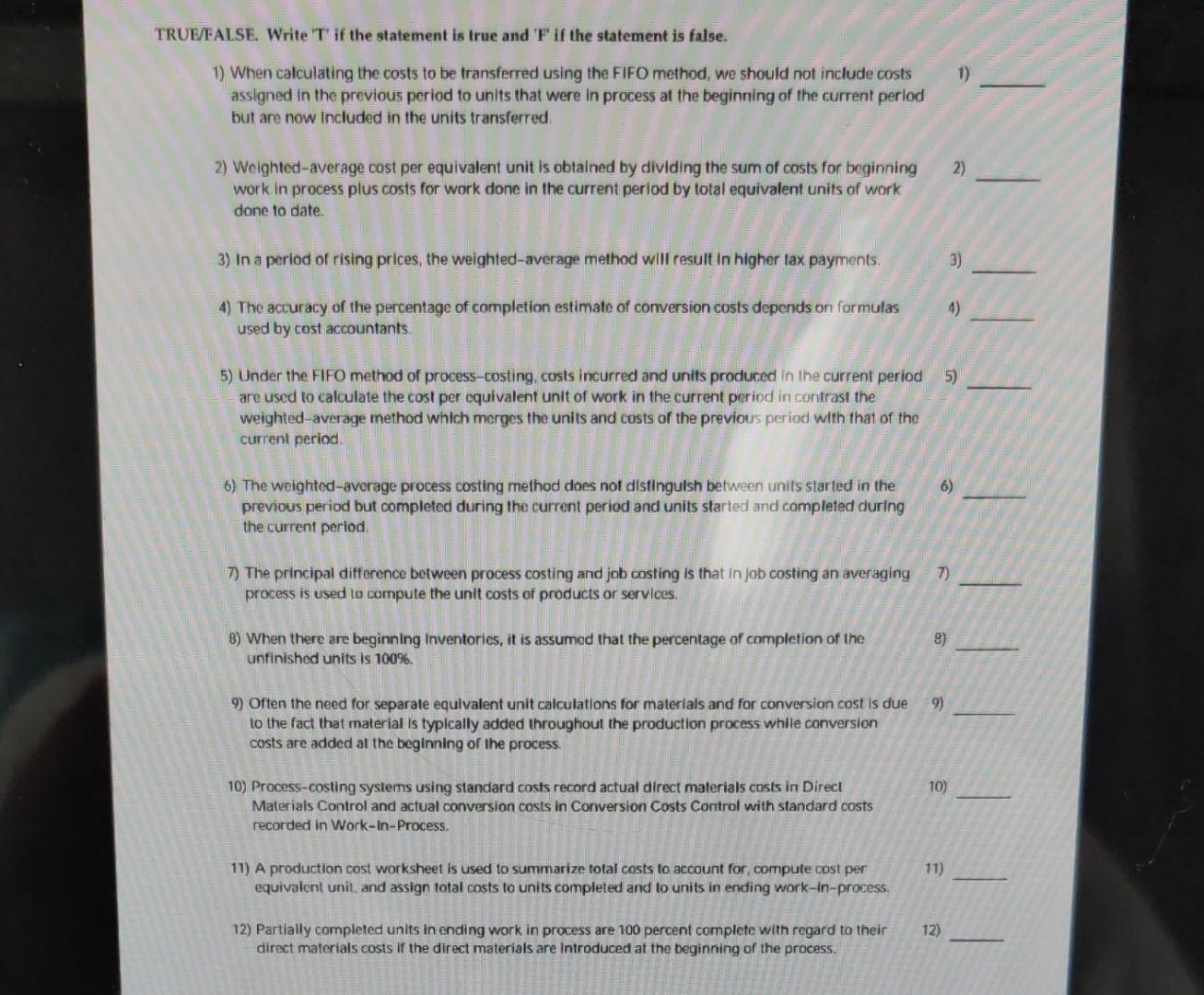 Solved TRUEFALSE. Write ' T ' if the statement is true and ' | Chegg.com
